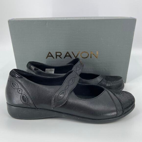 Aravon | Shoes | Aravon Alana Leather Mary Jane Slipon Shoes Black ...
